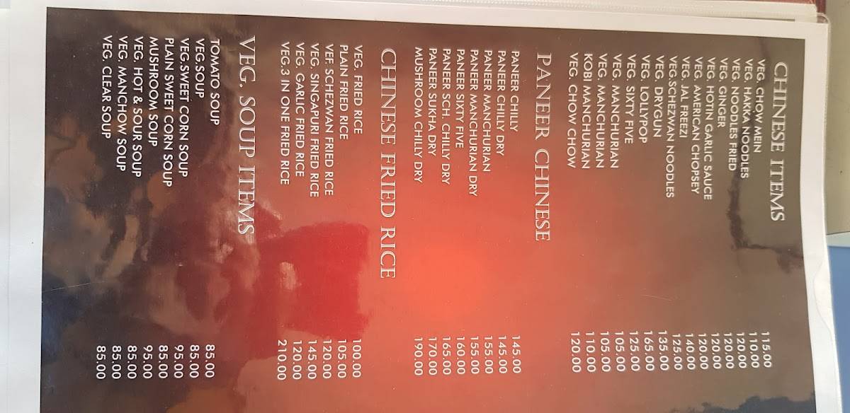 Menu at Hotel Paramount, Silvassa