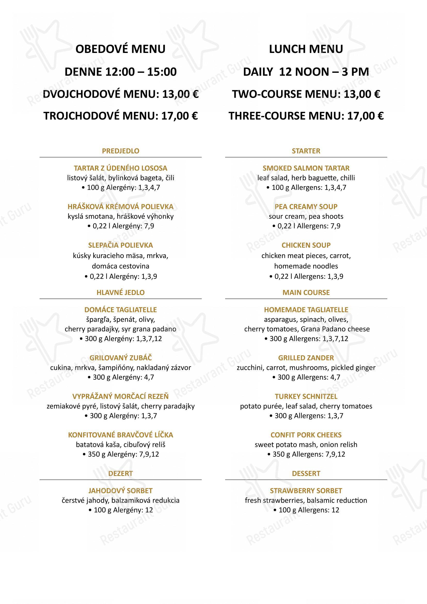 Menu at Houdini Restaurant, Bratislava