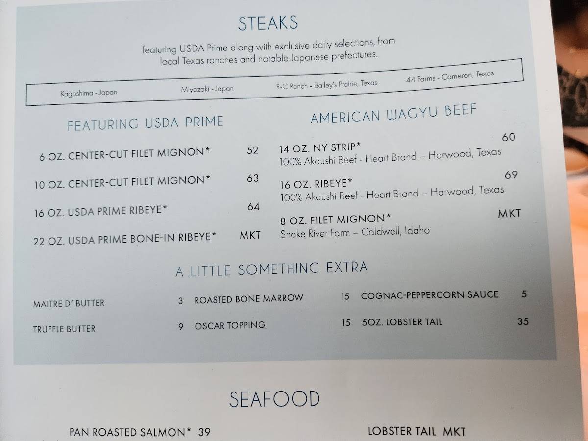 Menu at Brenner's on the Bayou steakhouse, Houston, 1 Birdsall St