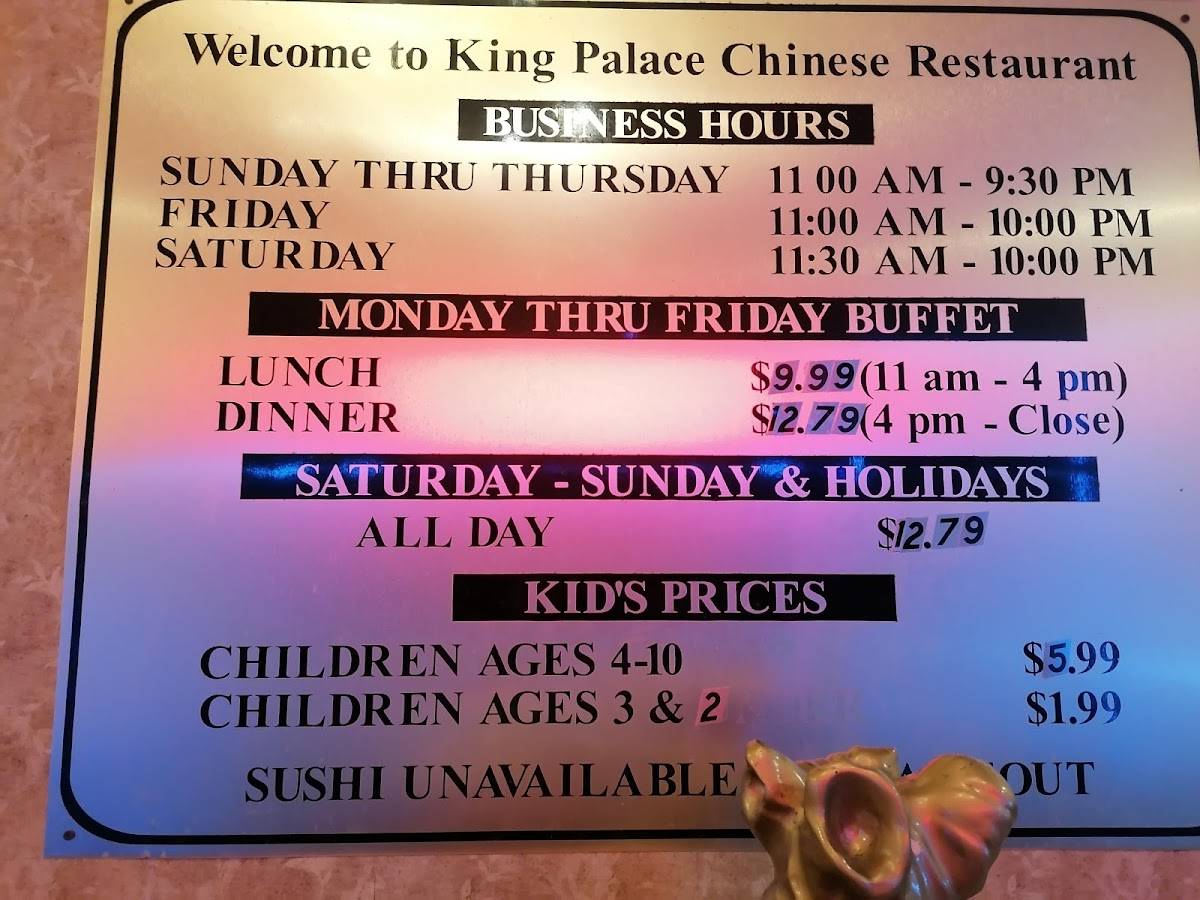 Menu at King Palace Super Chinese Buffet restaurant, Houston, Tomball Pkwy