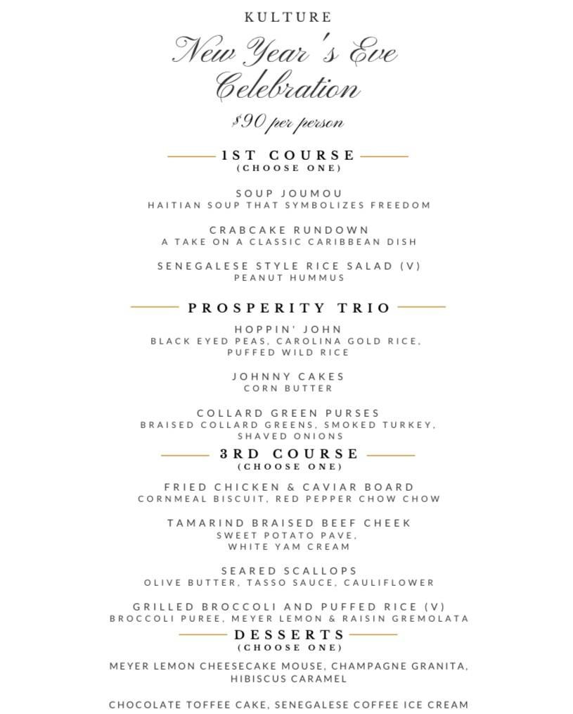 Menu at Kulture restaurant, Houston