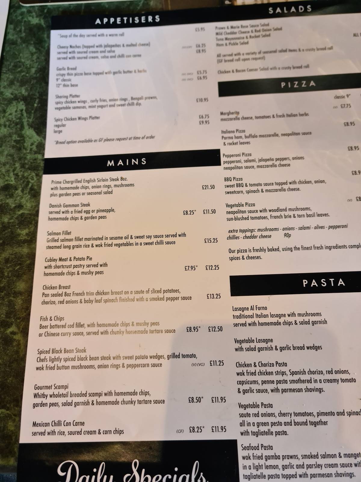 Menu at Cubley Hall pub & bar, Sheffield