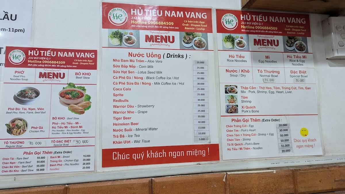 Menu at Hủ Tiếu Nam Vang - Hẹ restaurant, Ho Chi Minh City