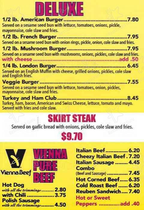 Menu at Hub's Restaurant, Skokie, Dempster St