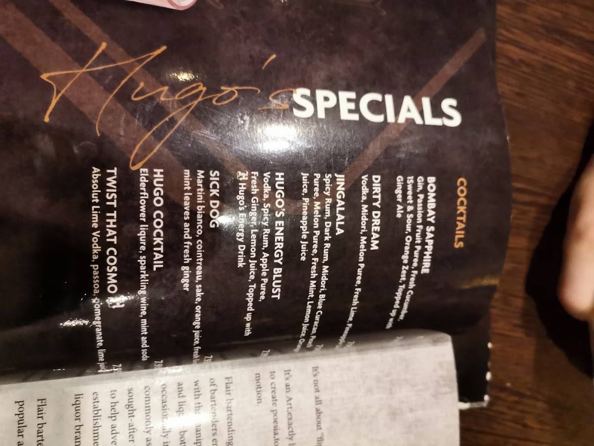 Menu at Hugo's Lounge restaurant, Saint Julian's
