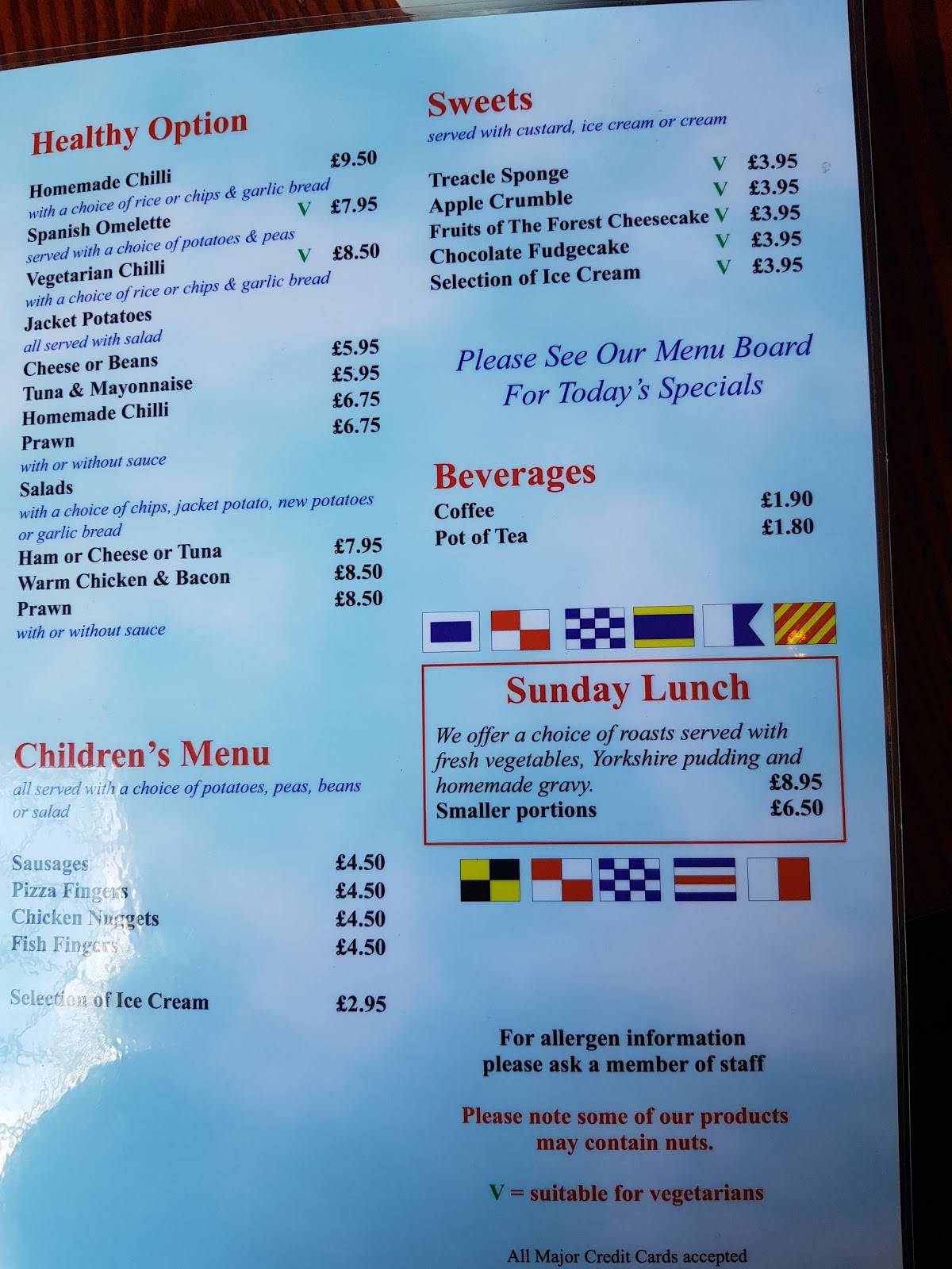 Menu at The Ship Inn pub & bar, Hull, Beverley Rd