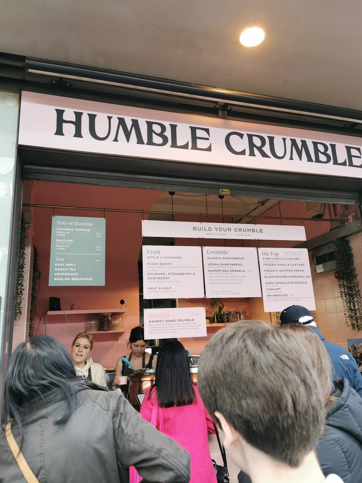 Menu at Humble Crumble restaurant, London, Old Spitalfields Market