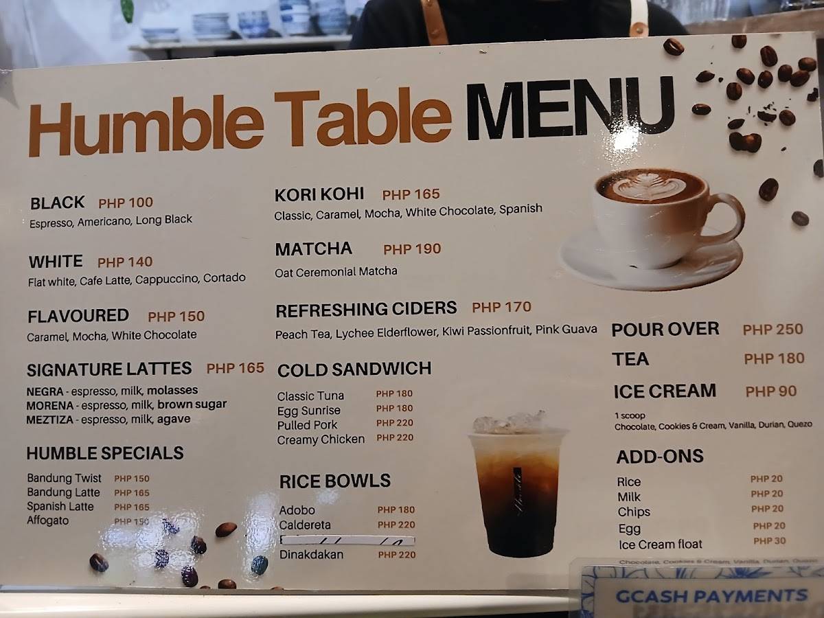 Menu at Humble Table, Davao City