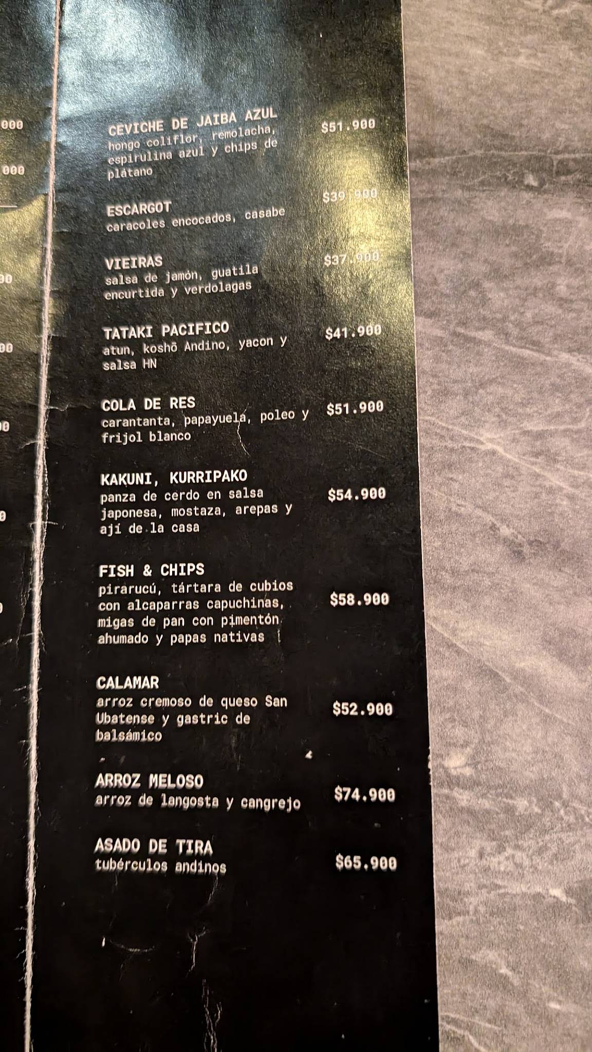 Carta del restaurante Humo Negro, Bogotá, Cra. 5 #56-06