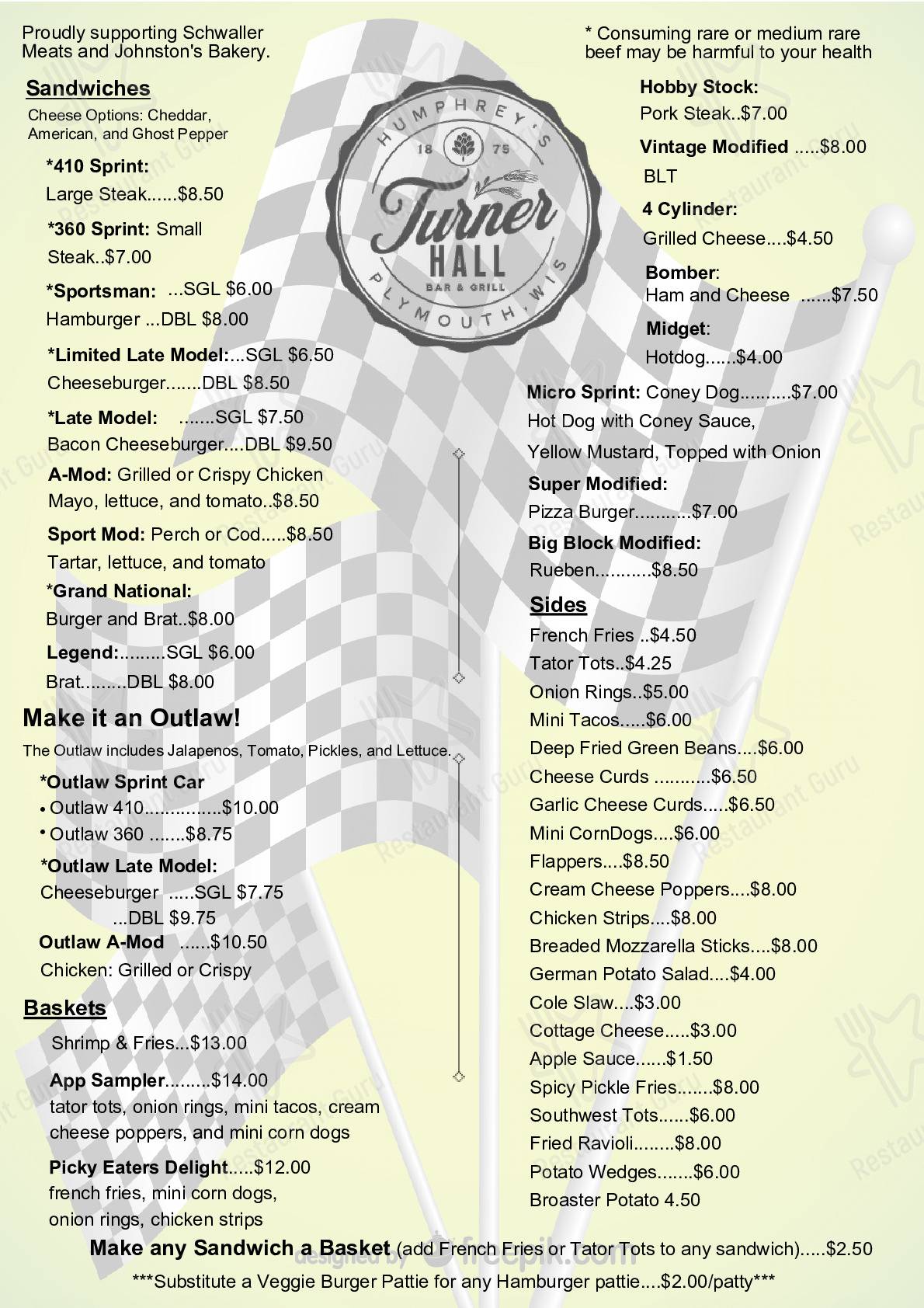 Menu at Humphrey's Turner Hall Bar & Grill, Plymouth