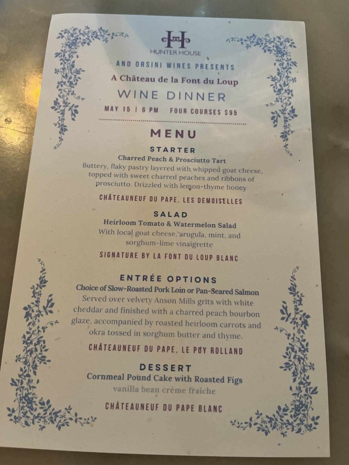 Menu at Hunter House Circa 1913 restaurant, Huntersville