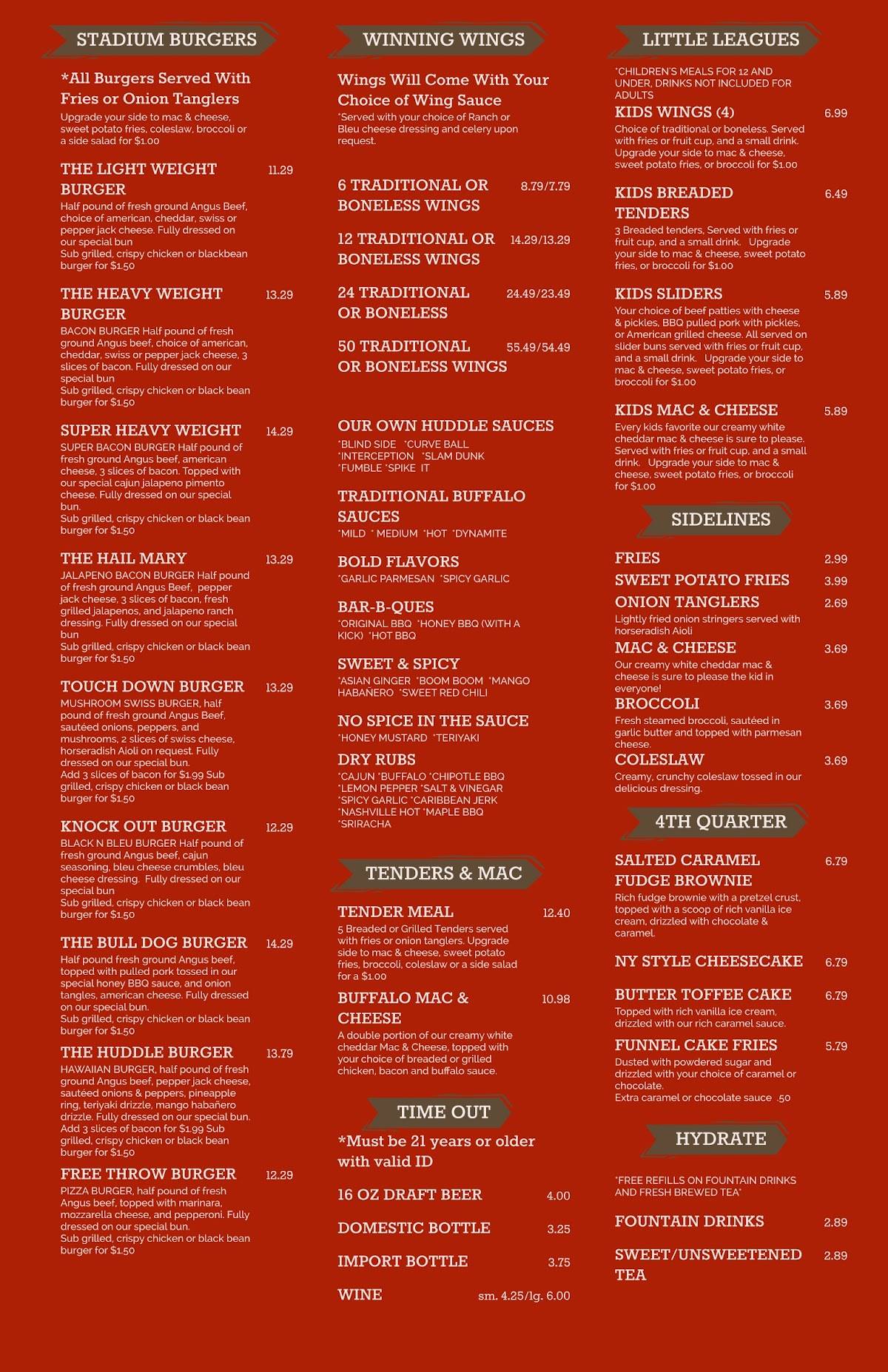 Menu at Hurley Huddle Sports Grill restaurant, Hurley