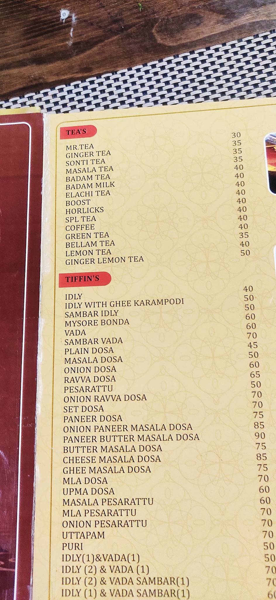 Menu at Mr Tea, Hyderabad, 38 & 39