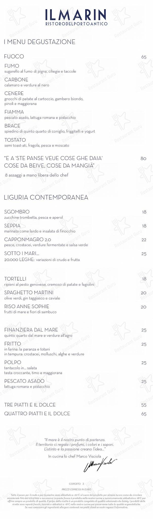 Menu da Il Marin ristorante, Genova