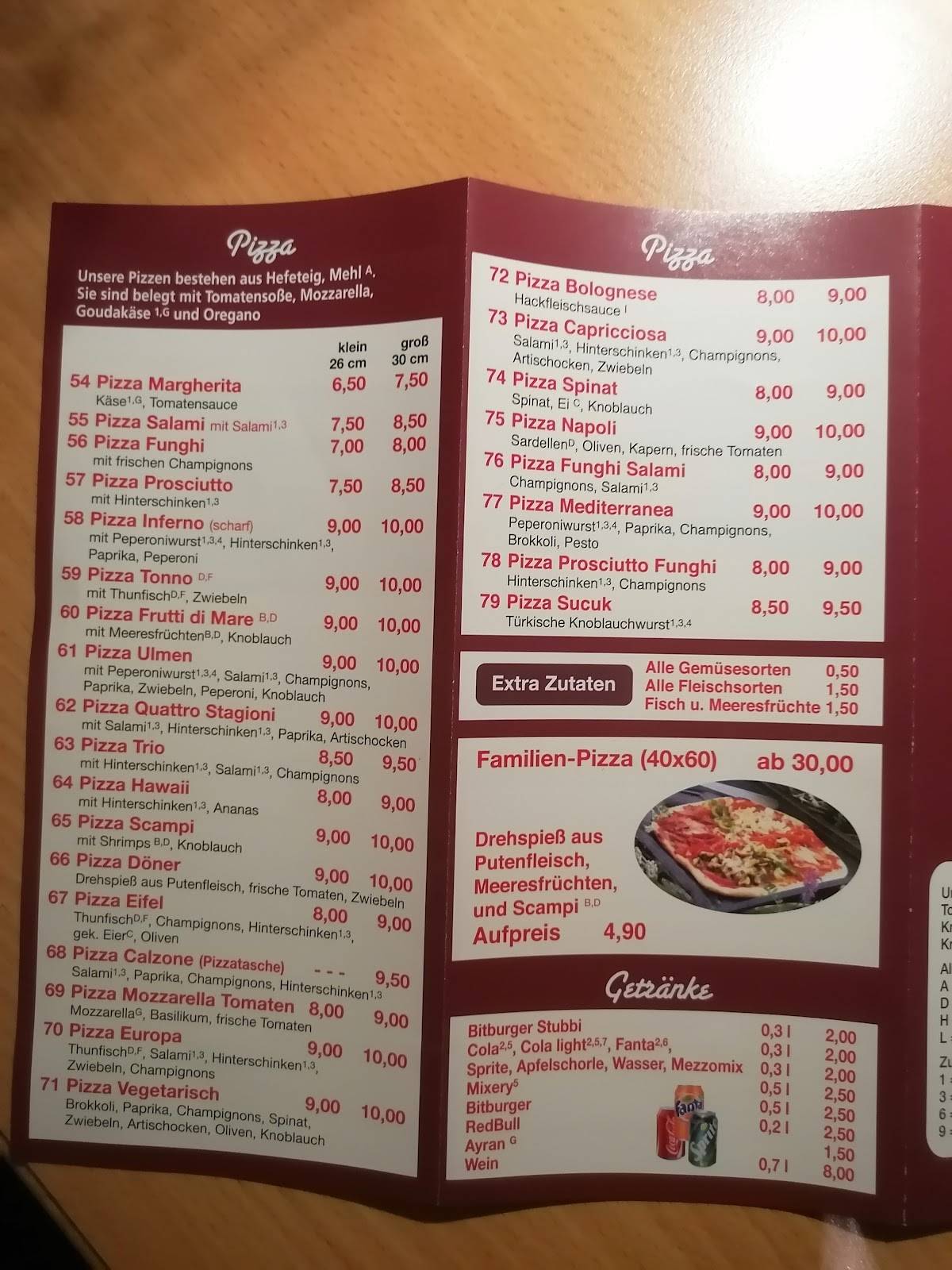 Speisekarte von Ibo‘s Grill pizza, Ulmen