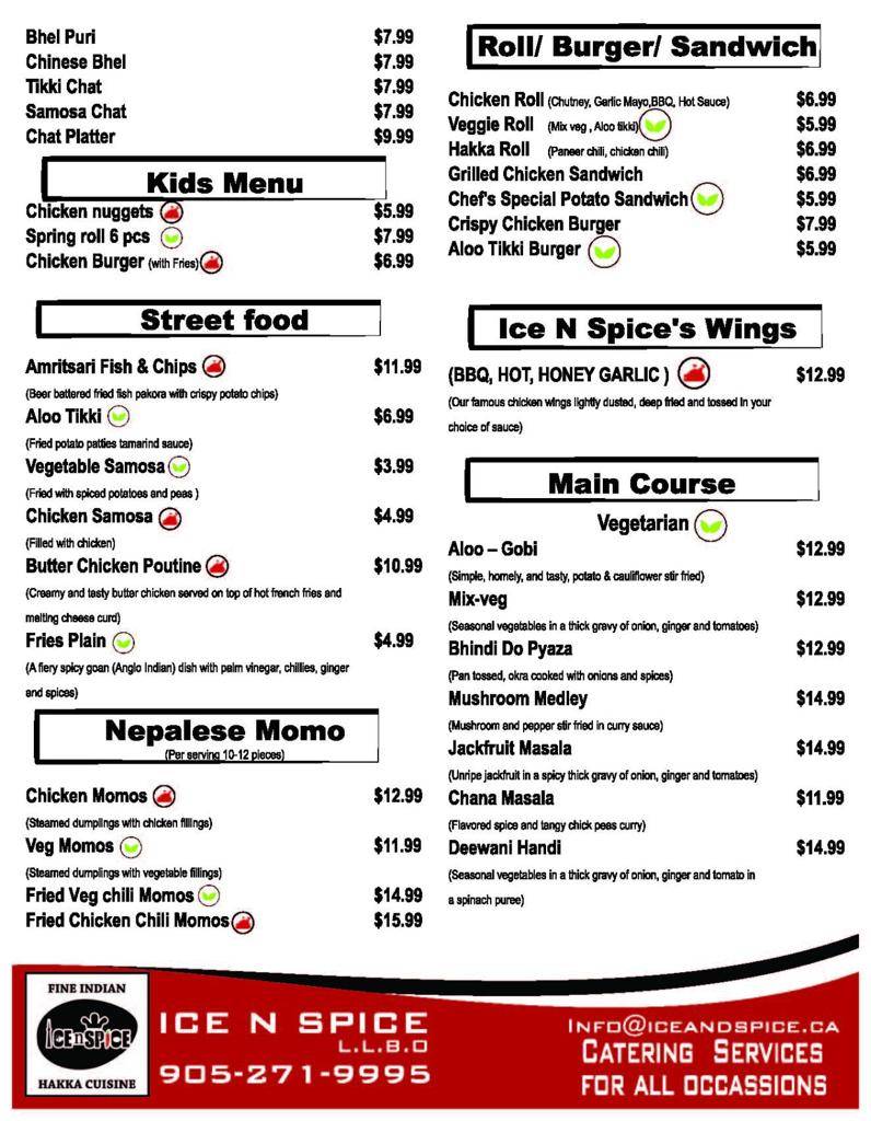 Menu au Ice N Spice, Fine Indian & Hakka Cuisine (Indian Restaurants ...
