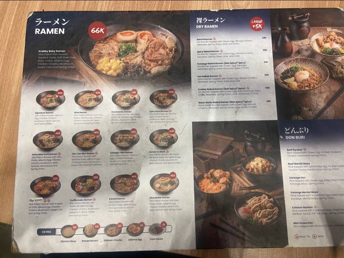 Меню ресторана Ichisan Ramen Taman Ratu, Западная Джакарта