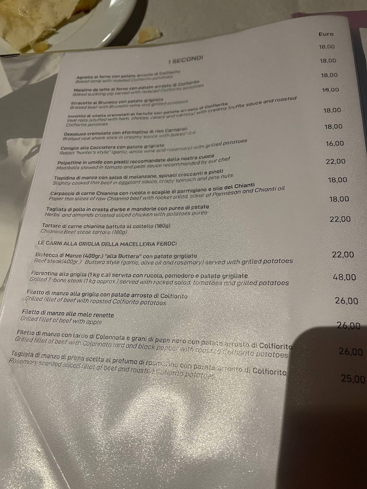 Menu da Il Chianti Vineria pub & bar, Roma, Via del Lavatore