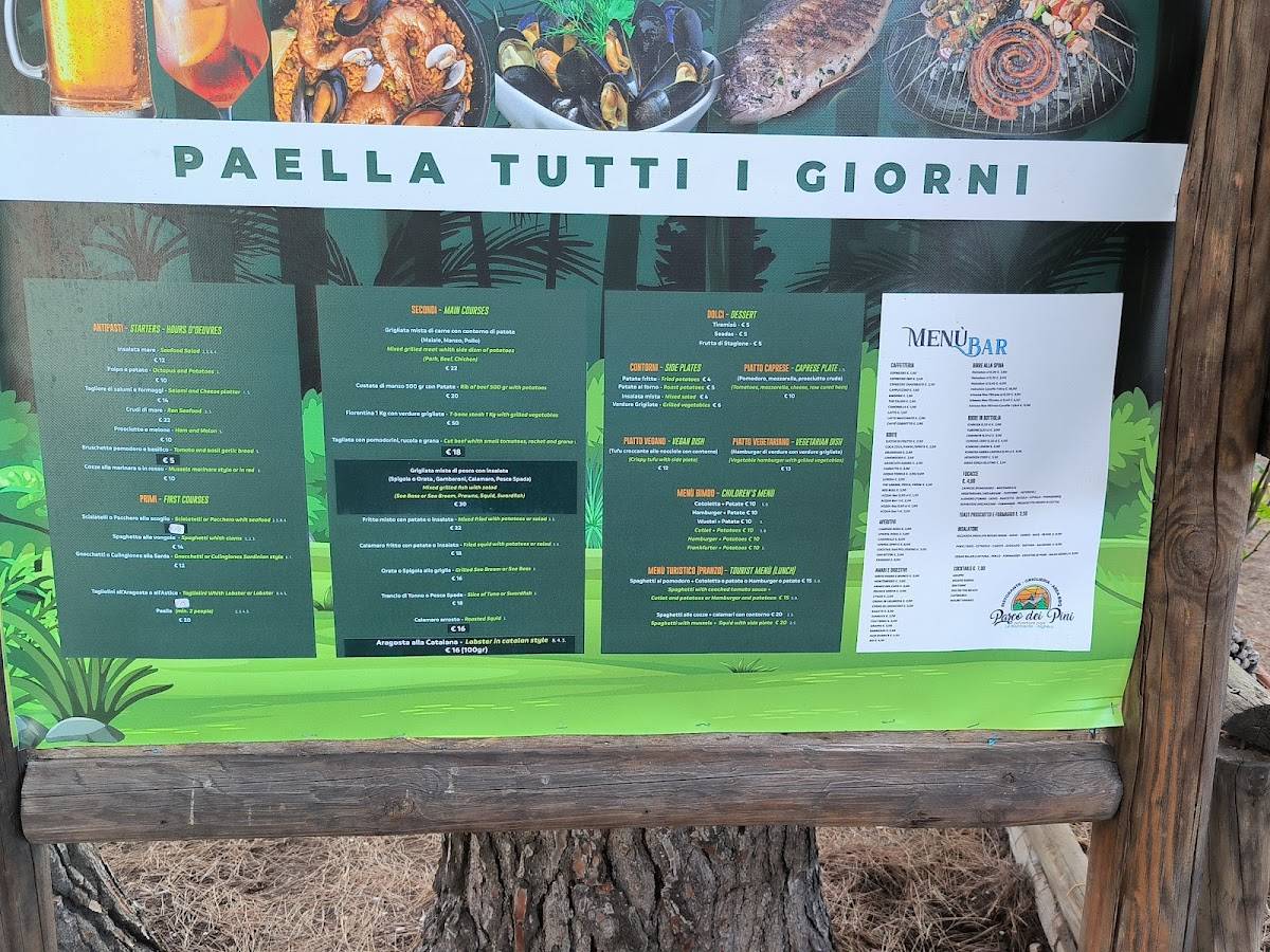 Menu au Il Parco dei Pini Adventure Park restaurant, Fertilia