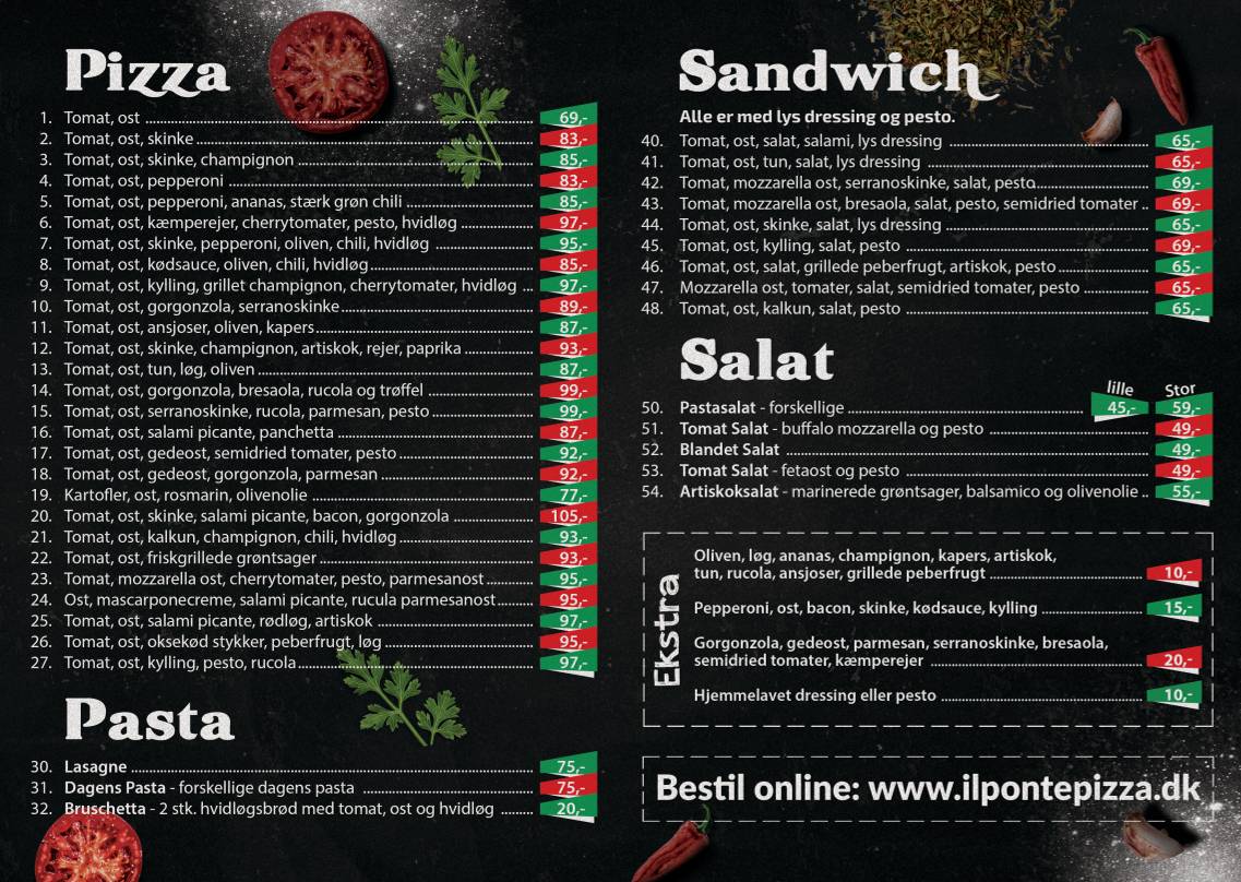 Menu at Il Ponte restaurant, Næstved
