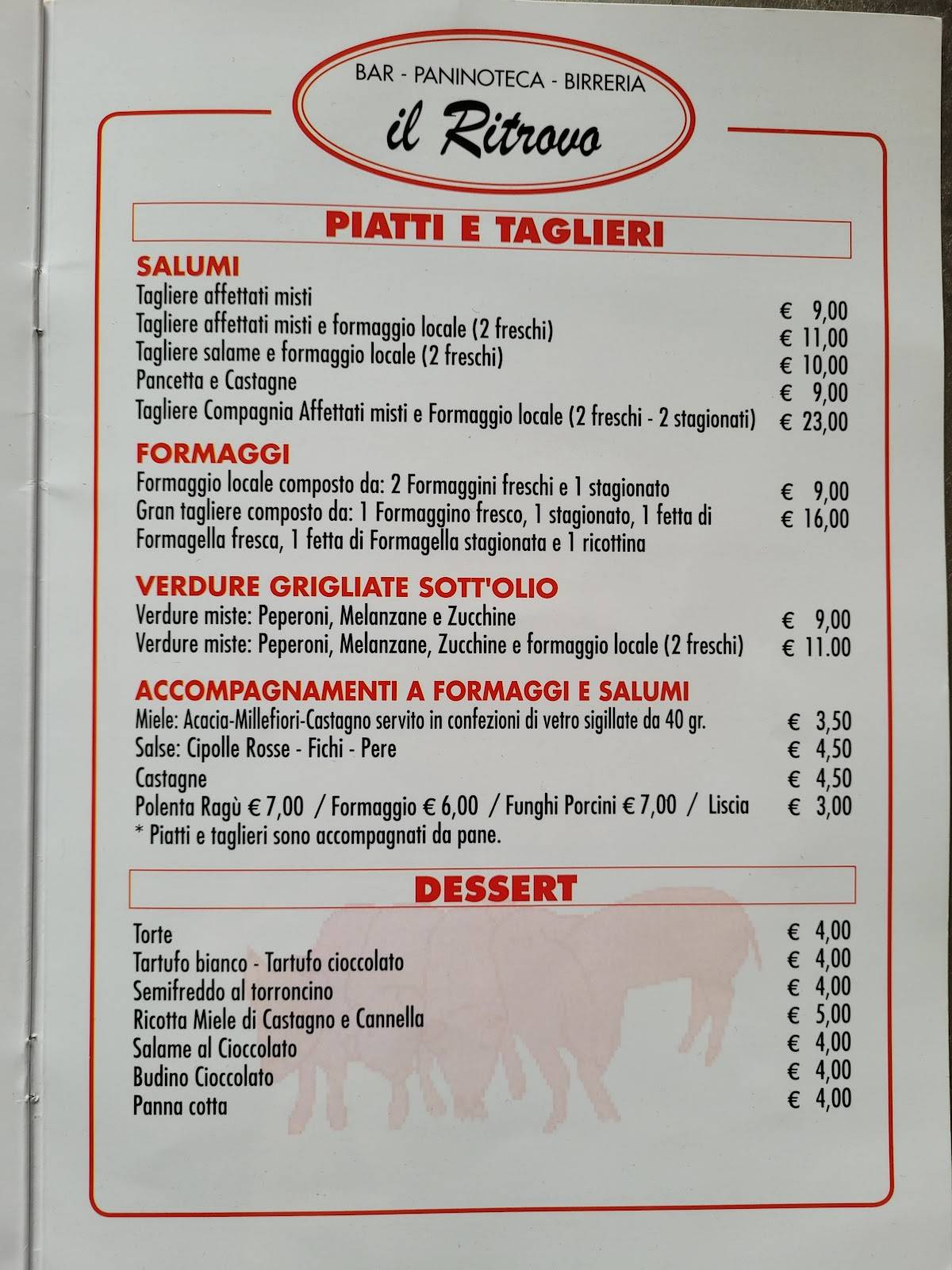 Menu da Il Ritrovo Montevecchia pub & bar, Montevecchia