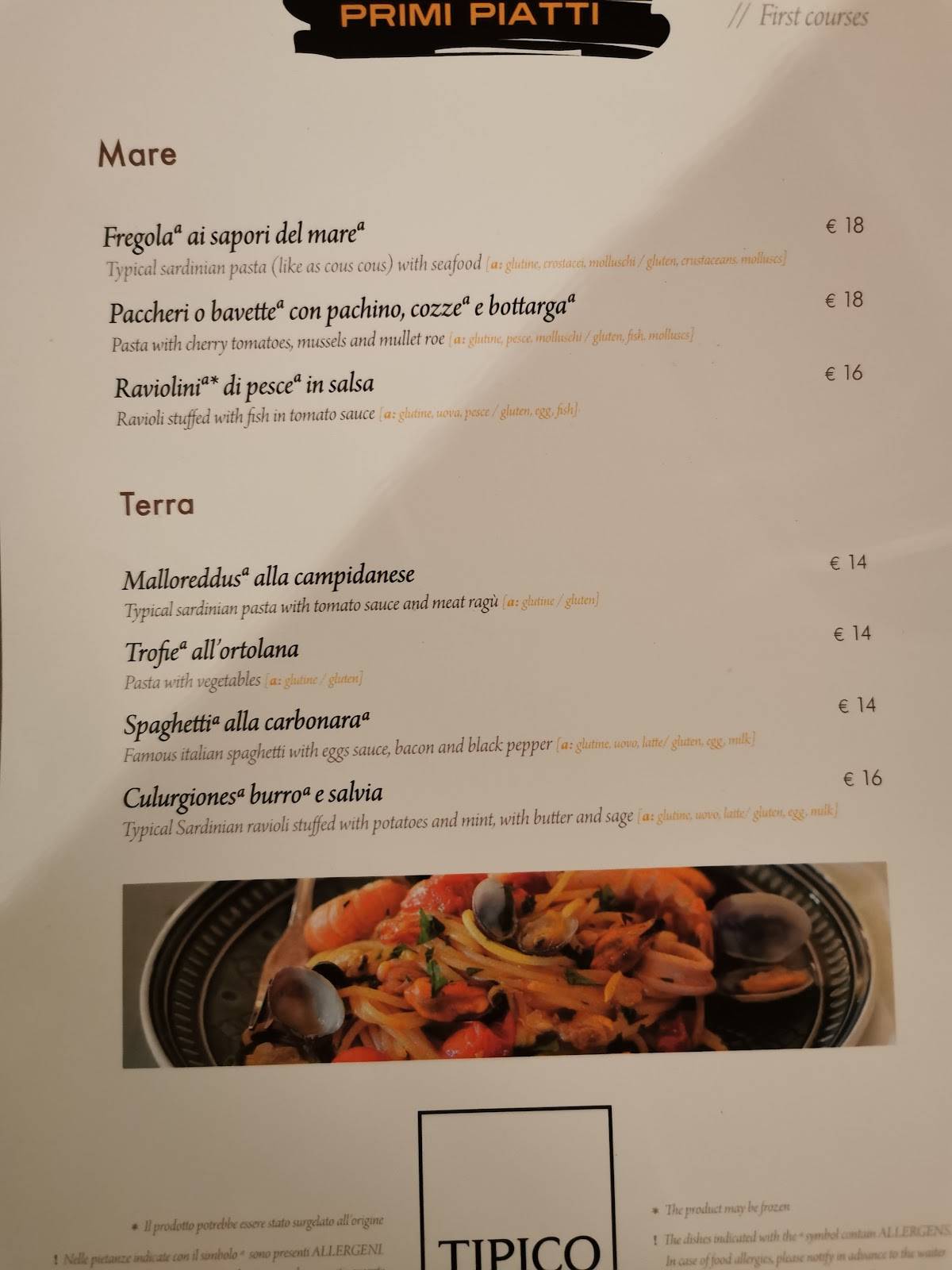 Menu da Ristorante Tipico, Bosa