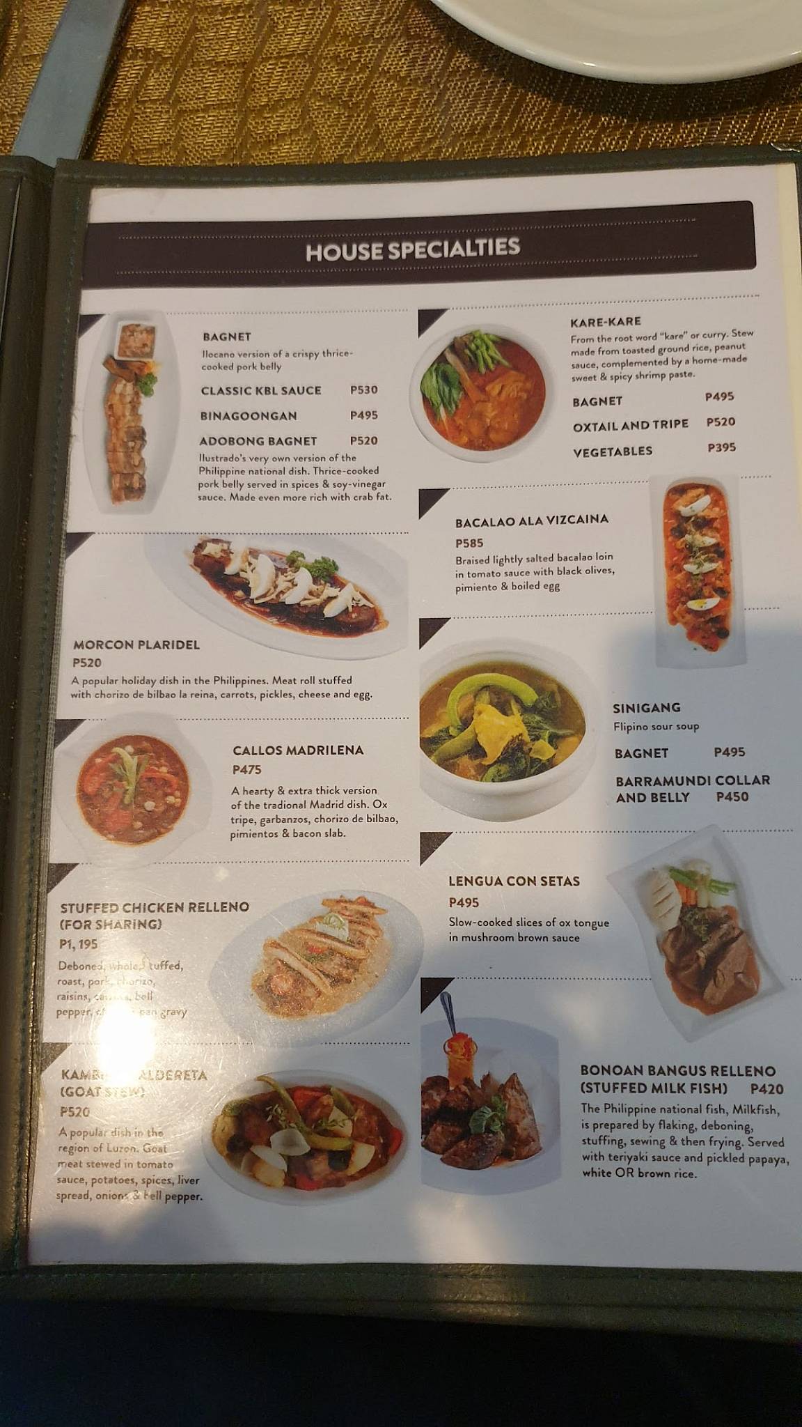 Menu at Ilustrado Restaurant, Manila, two-way