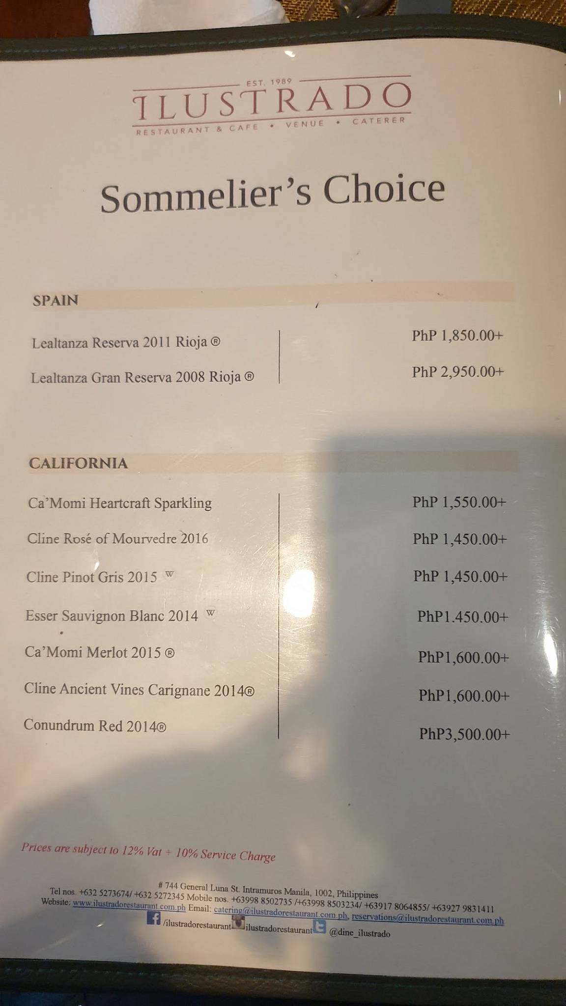 Menu at Ilustrado Restaurant, Manila, two-way