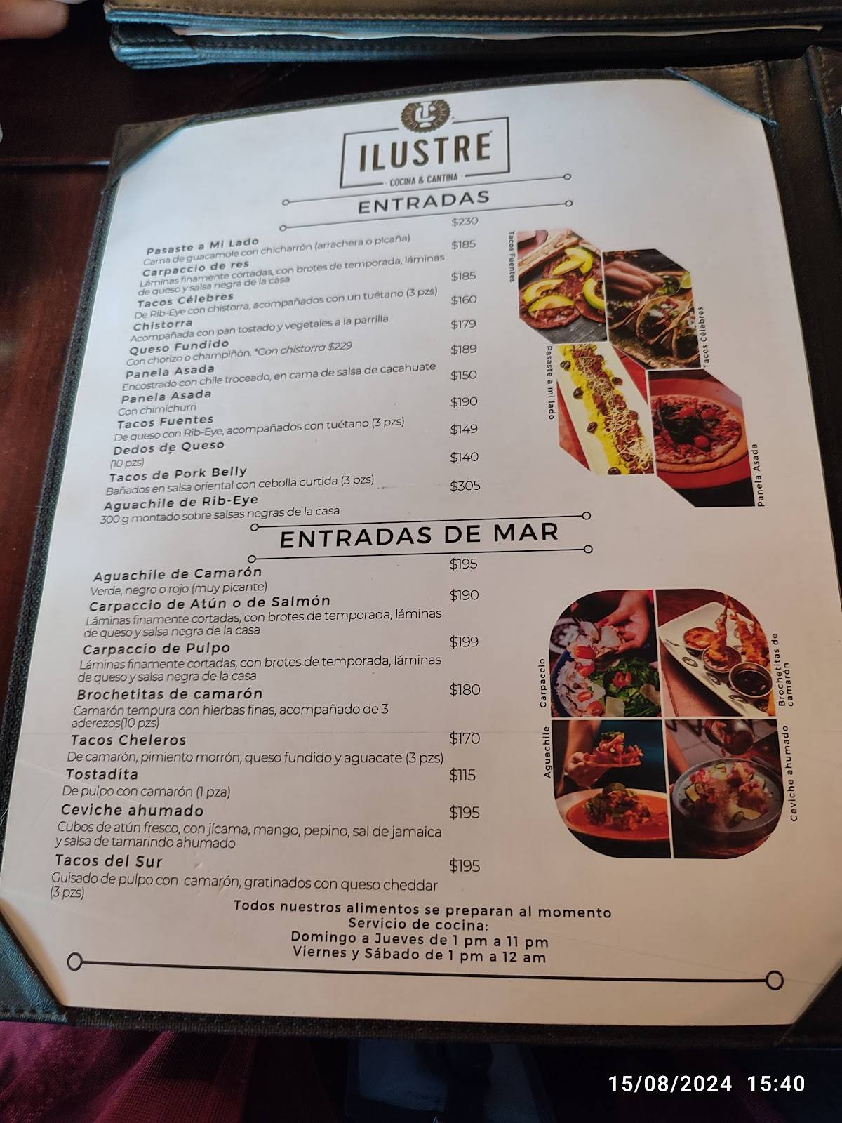 Carta del pub y bar Ilustre Cocina & Cantina, Ciudad Guzmán