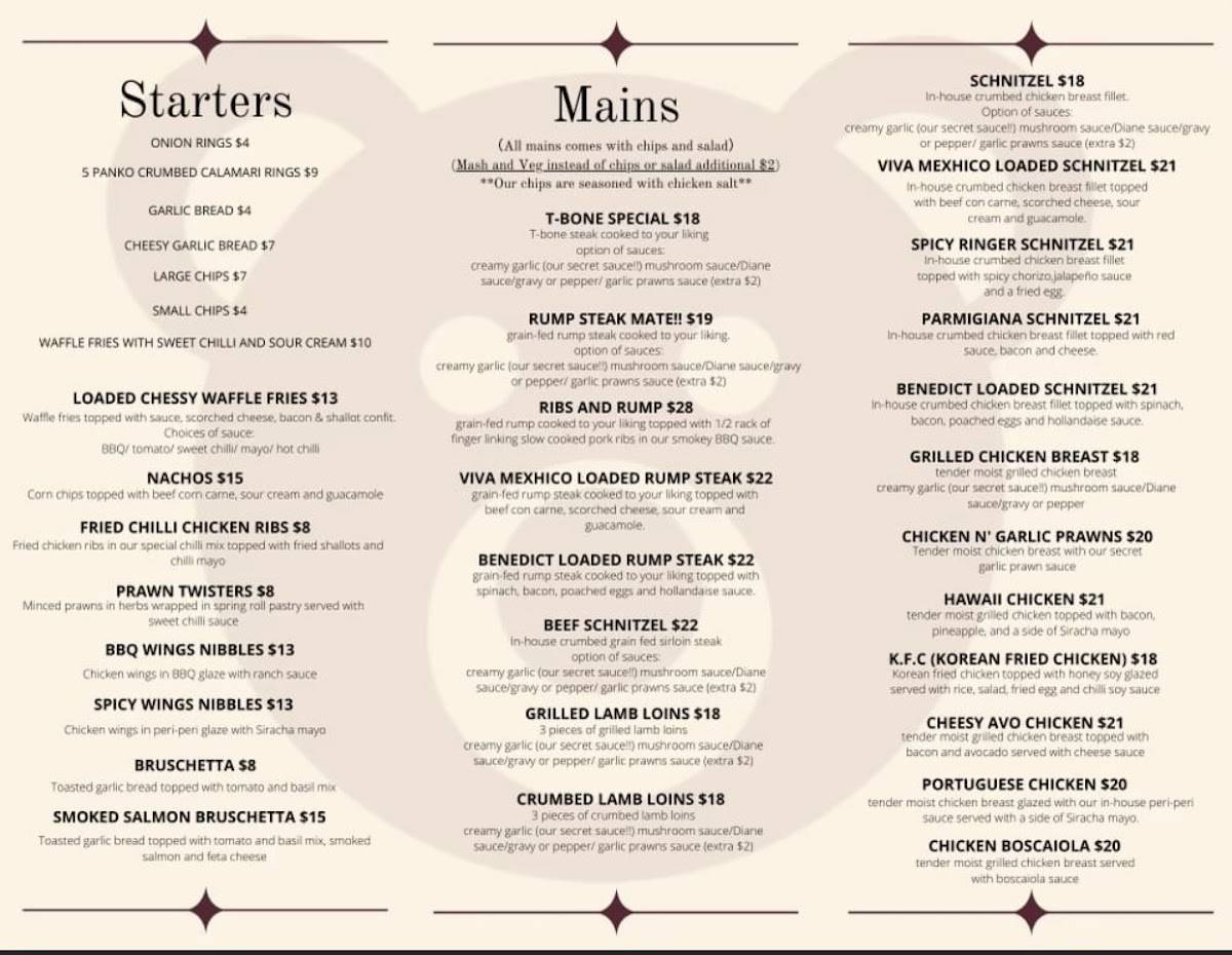 Menu at Imperial Hotel restaurant, Rooty Hill