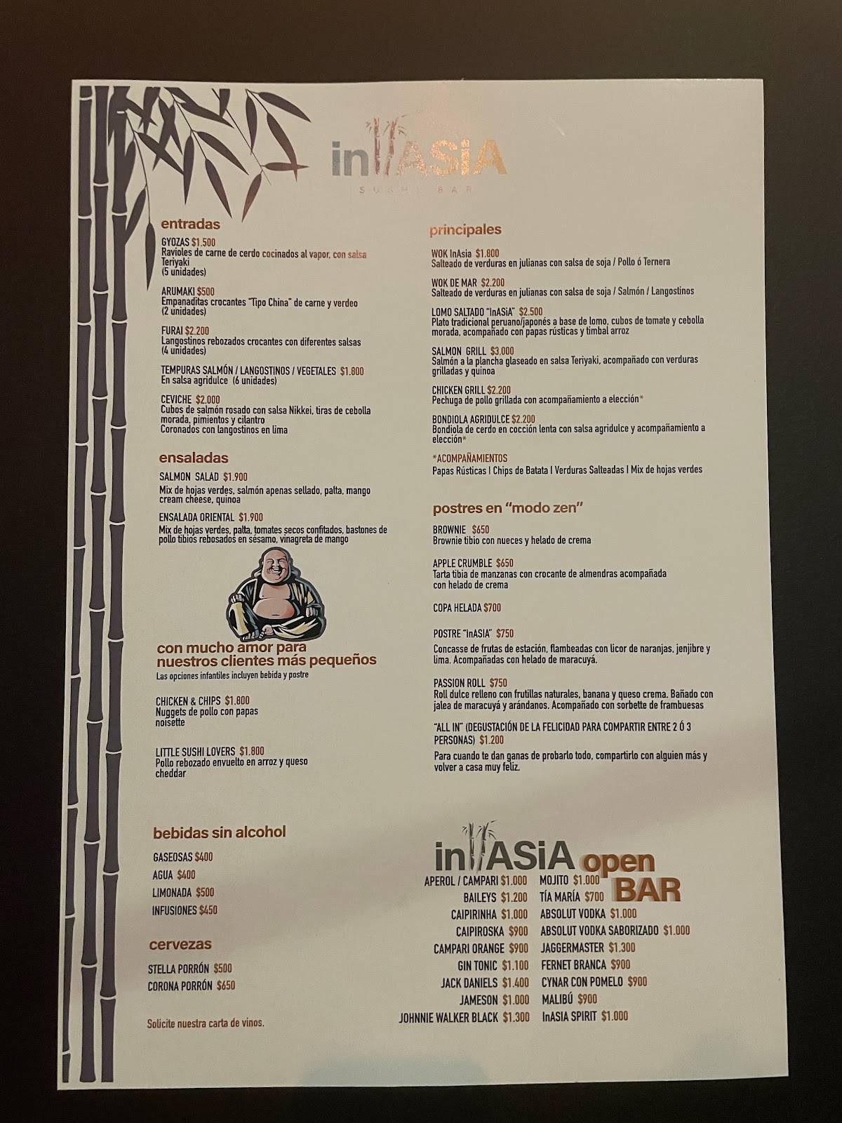 Carta de InAsia Sushi Bar, Buenos Aires