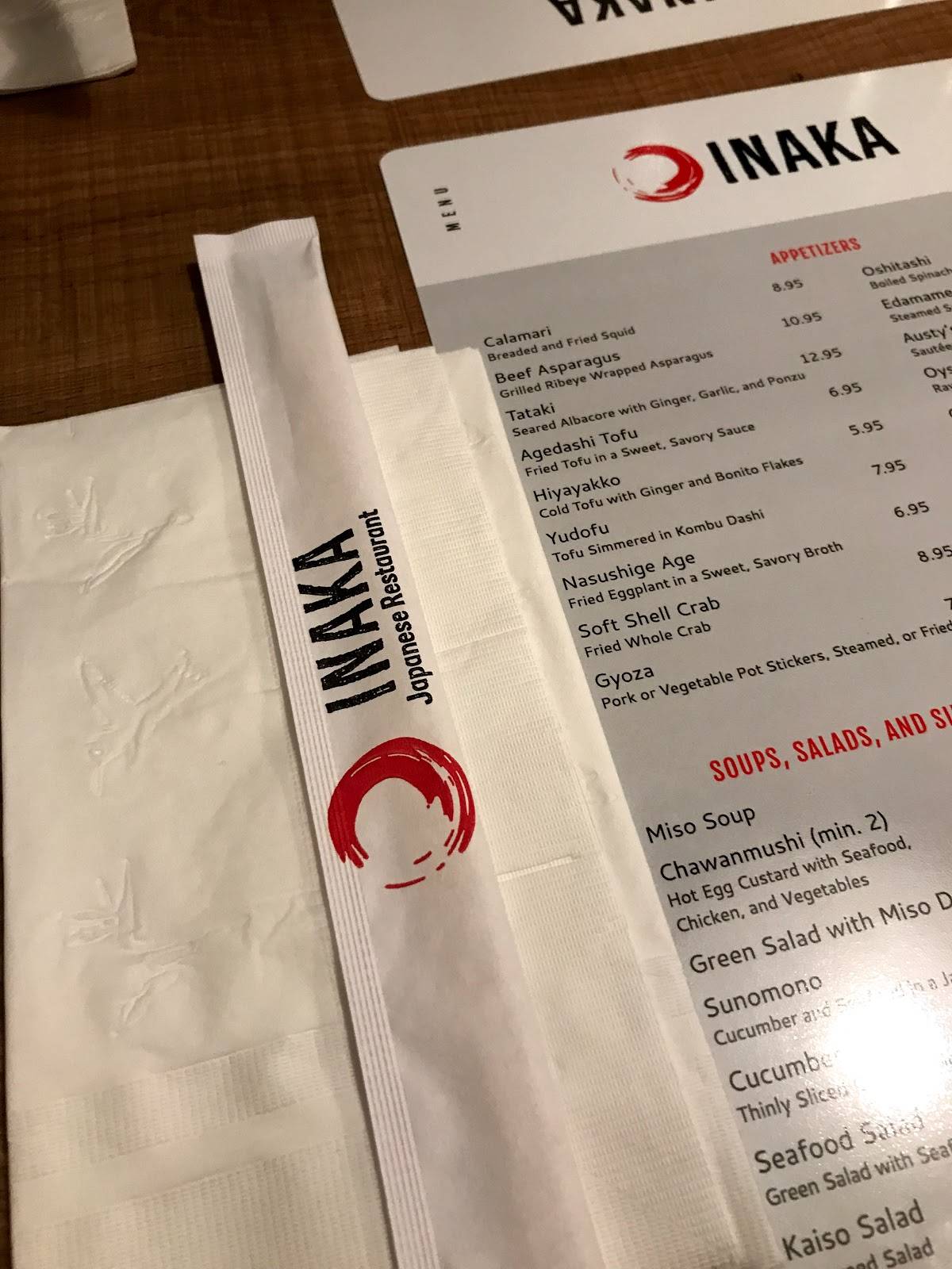 Menu at Inaka Japanese Restaurant, San Juan Bautista