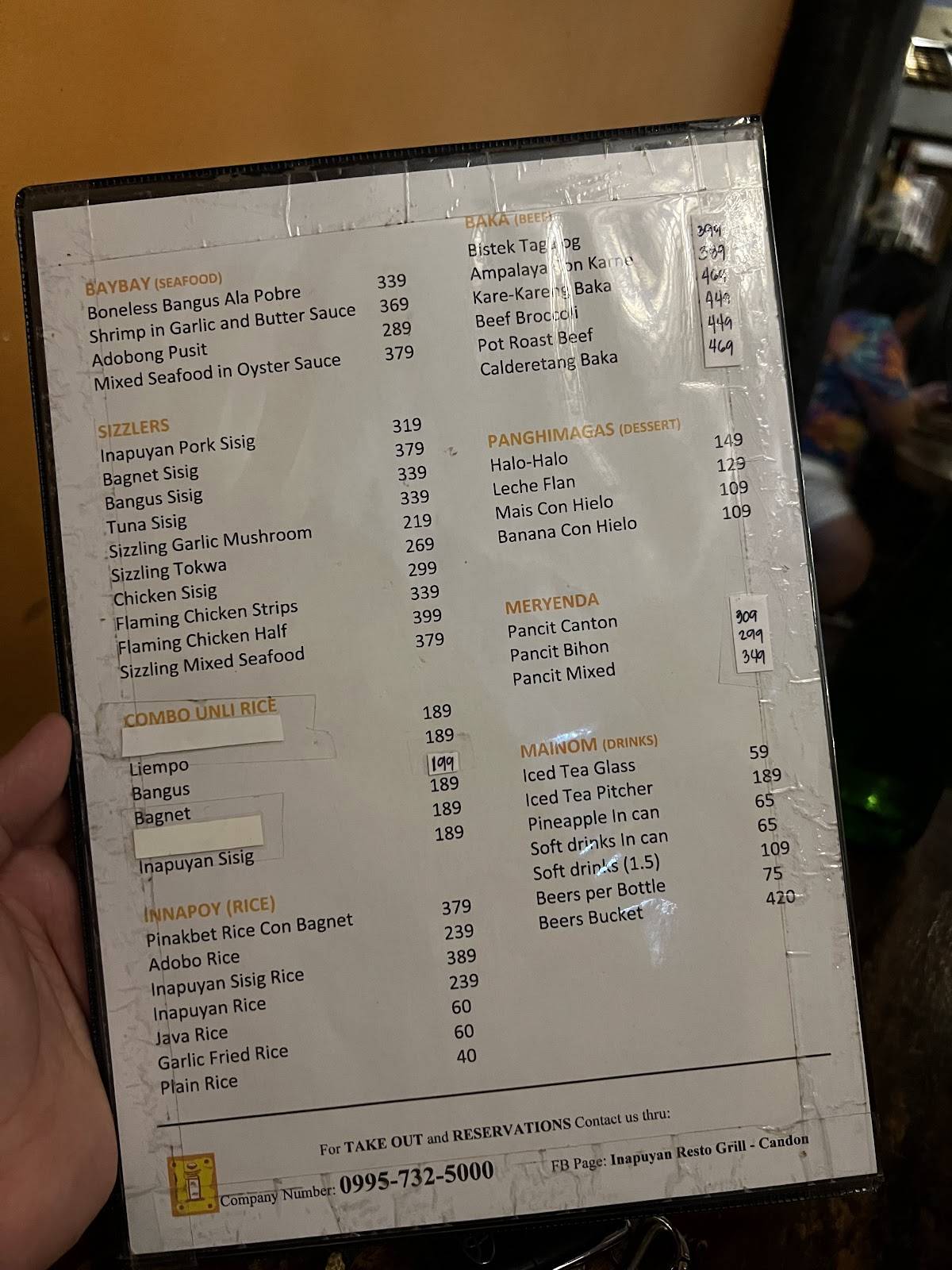 Menu at Inapuyan Restaurant, Candon