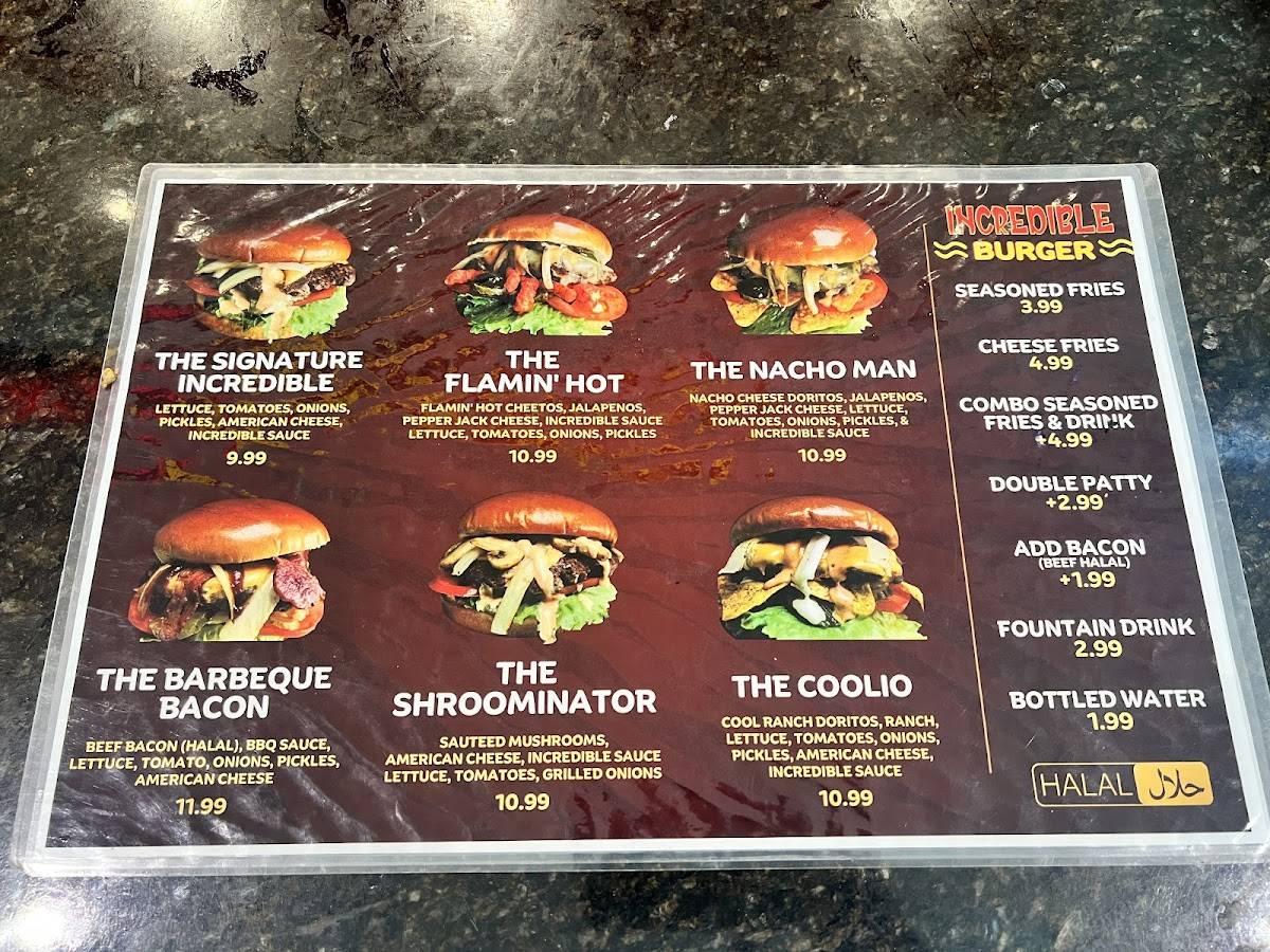 Menu at Incredible Burger restaurant, San Antonio, Northwest Loop 410