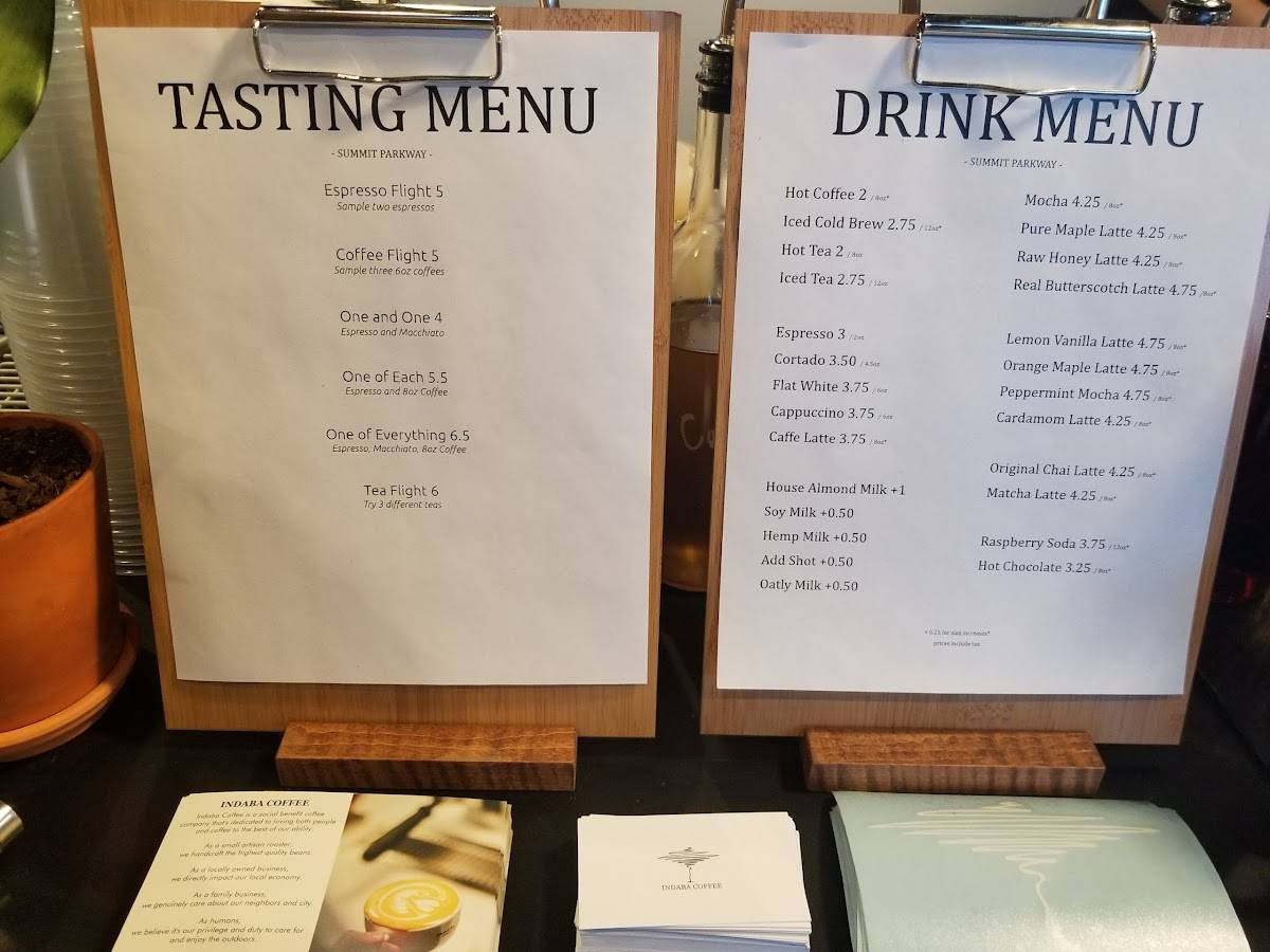 Menu at Indaba Coffee, Spokane, W Summit Pkwy