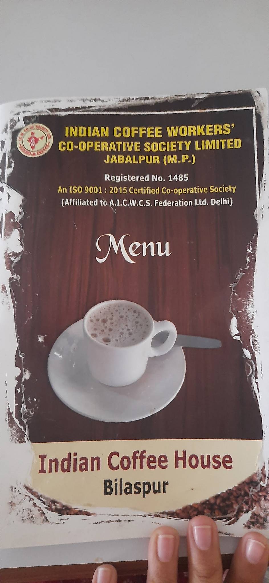 Menu at Indian Coffee House, Bilaspur, 35F6+FQ8