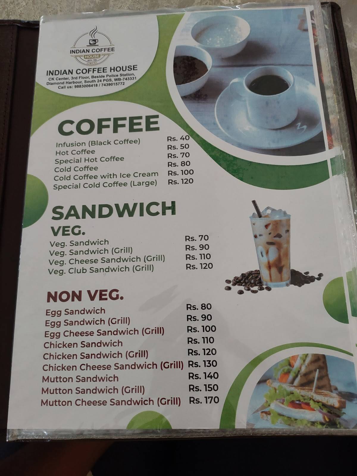 Menu at Indian Coffee House, Diamond Harbour, Diamond Harbour