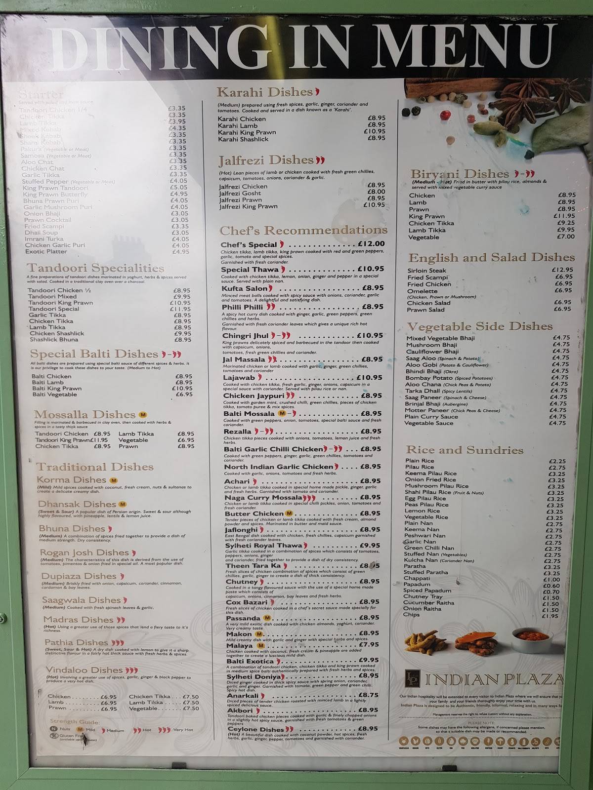 Menu at Indian Plaza restaurant, Penrith, 45 Middlegate