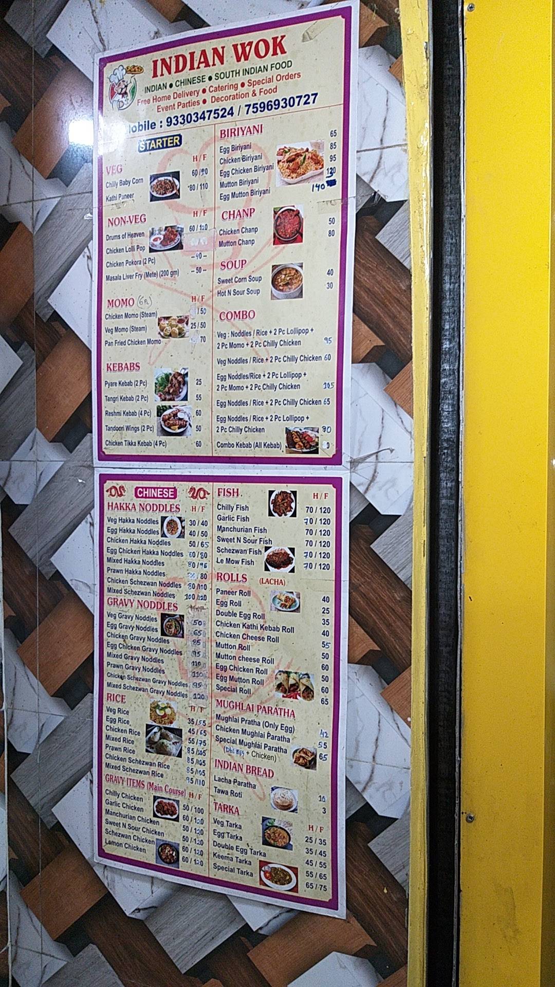 Menu at Indian Wok, Kolkata