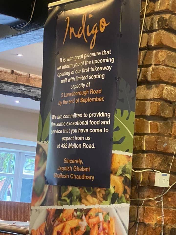 Menu at Indigo restaurant, Leicester, 432 Melton Rd