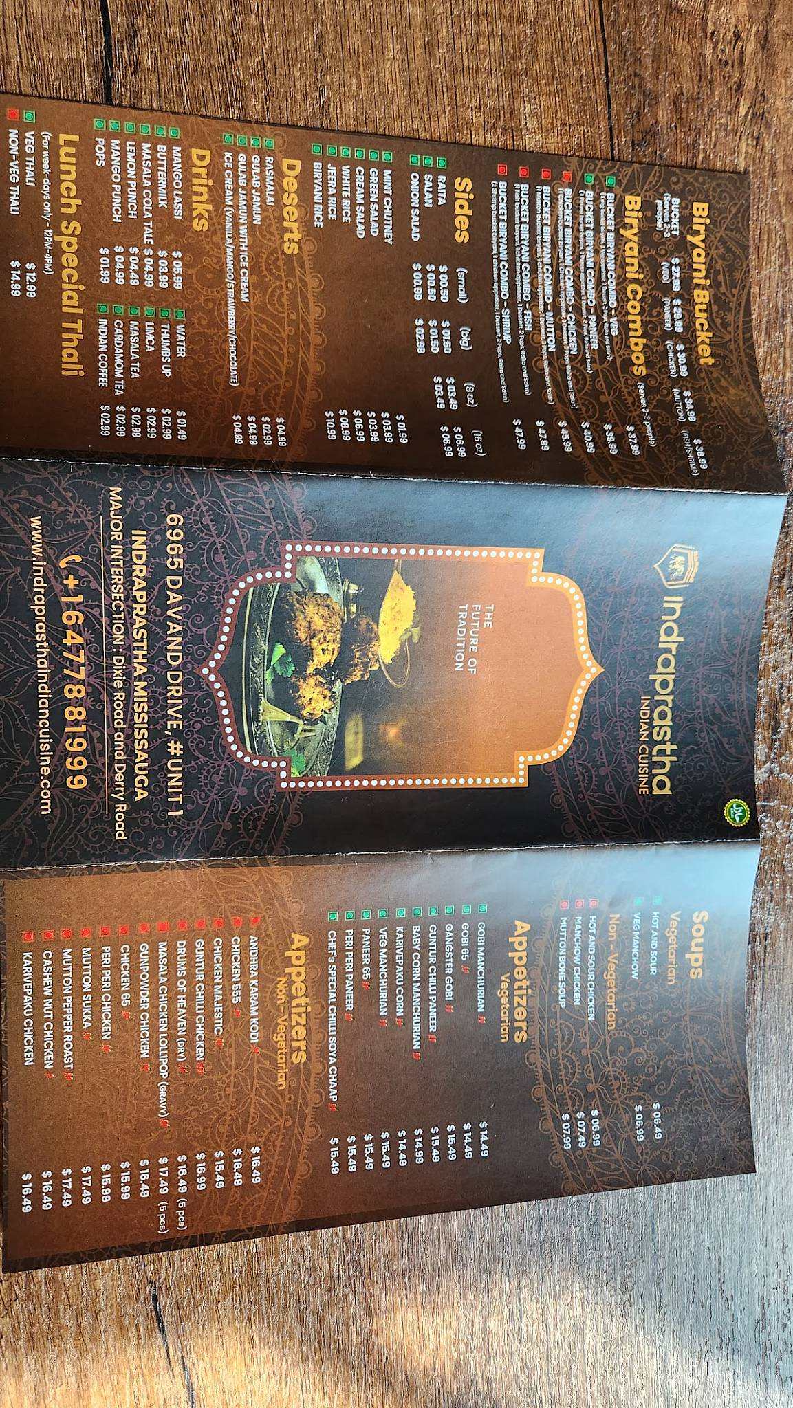 Carta de Indraprastha Indian Kitchen and Bar - Mississauga, Mississauga