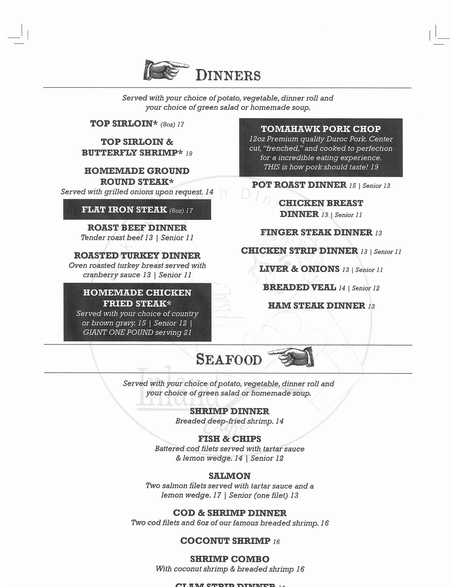 Menu at Inland Cafe, Baker City