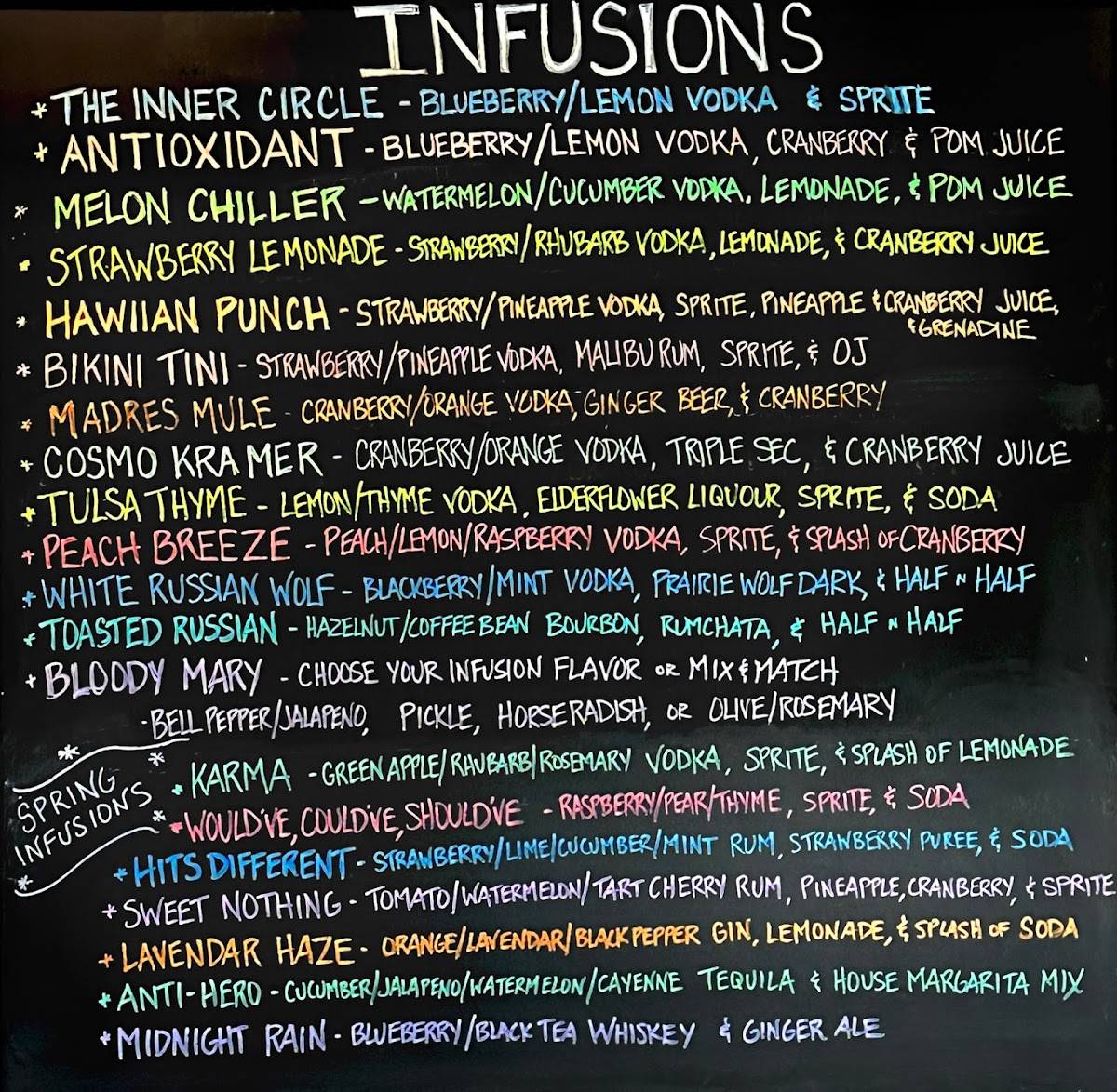 Menu at Inner Circle Vodka Bar, Tulsa