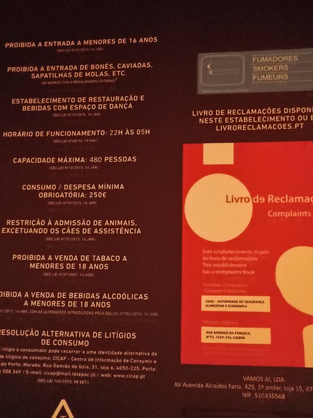 Menu at Instant Open Air club, Carvalhal
