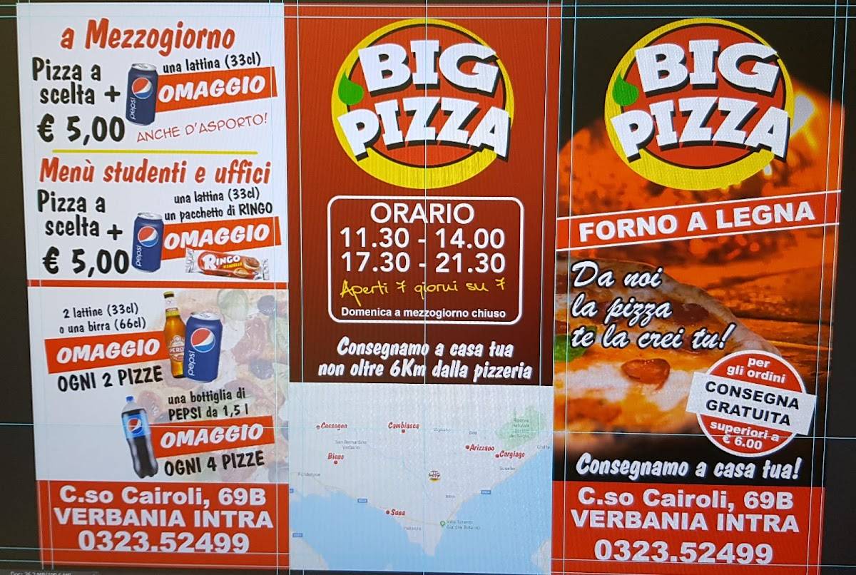 Menu da BIG PIZZA pizzeria, Intra