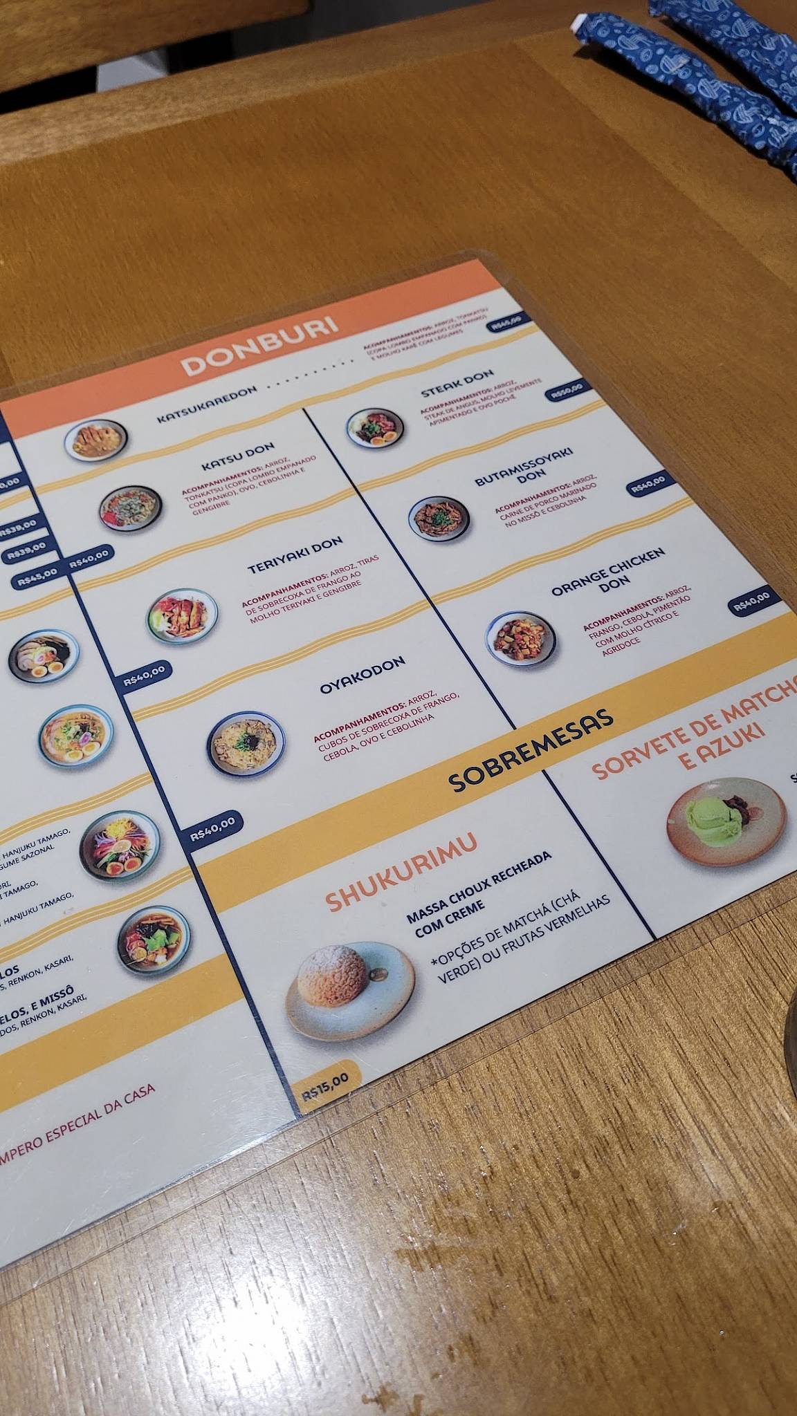 Menu at Ippai Ramen restaurant, Curitiba, Alameda Dr. Carlos de Carvalho