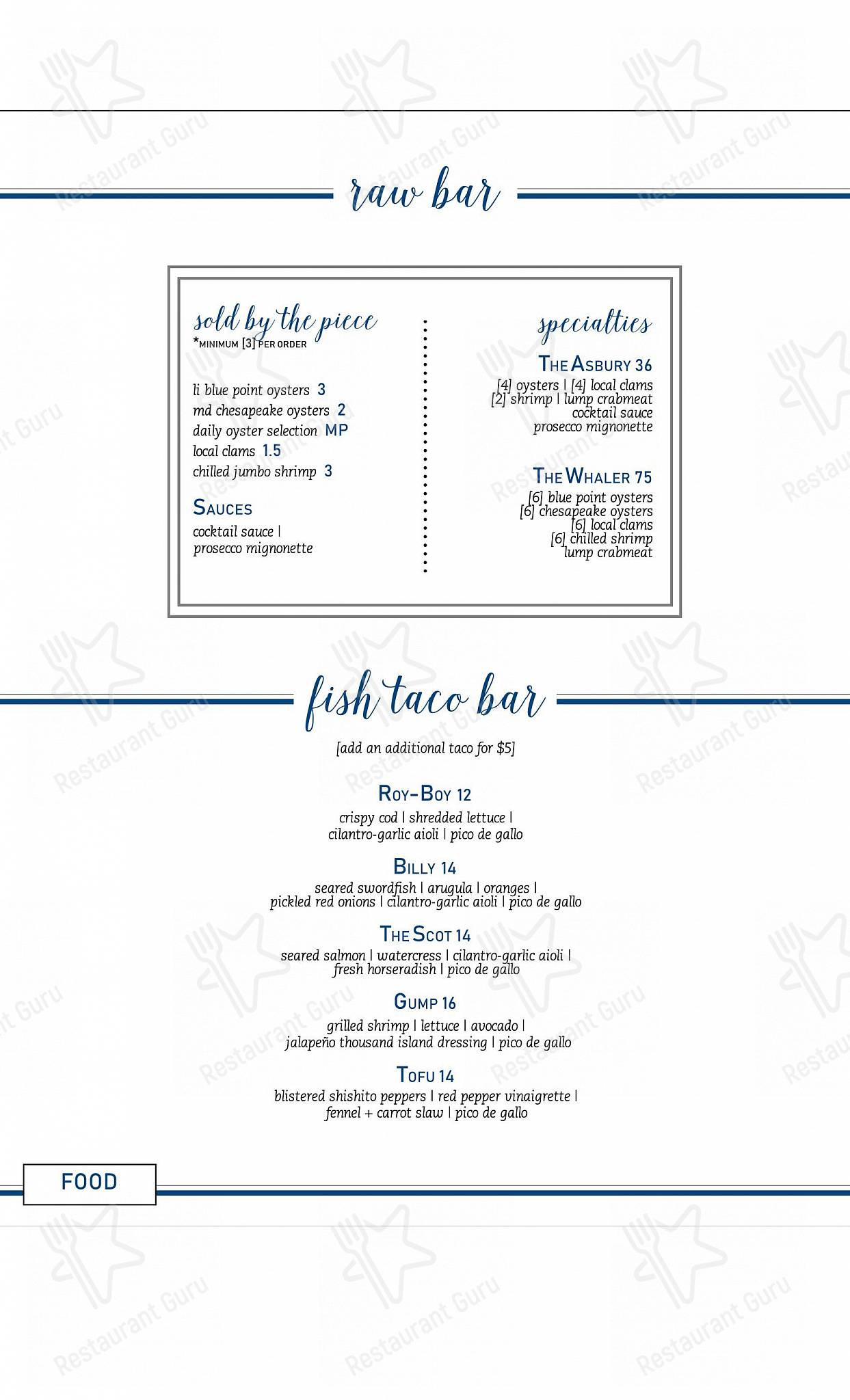 Menu at Iron Whale restaurant, Asbury Park