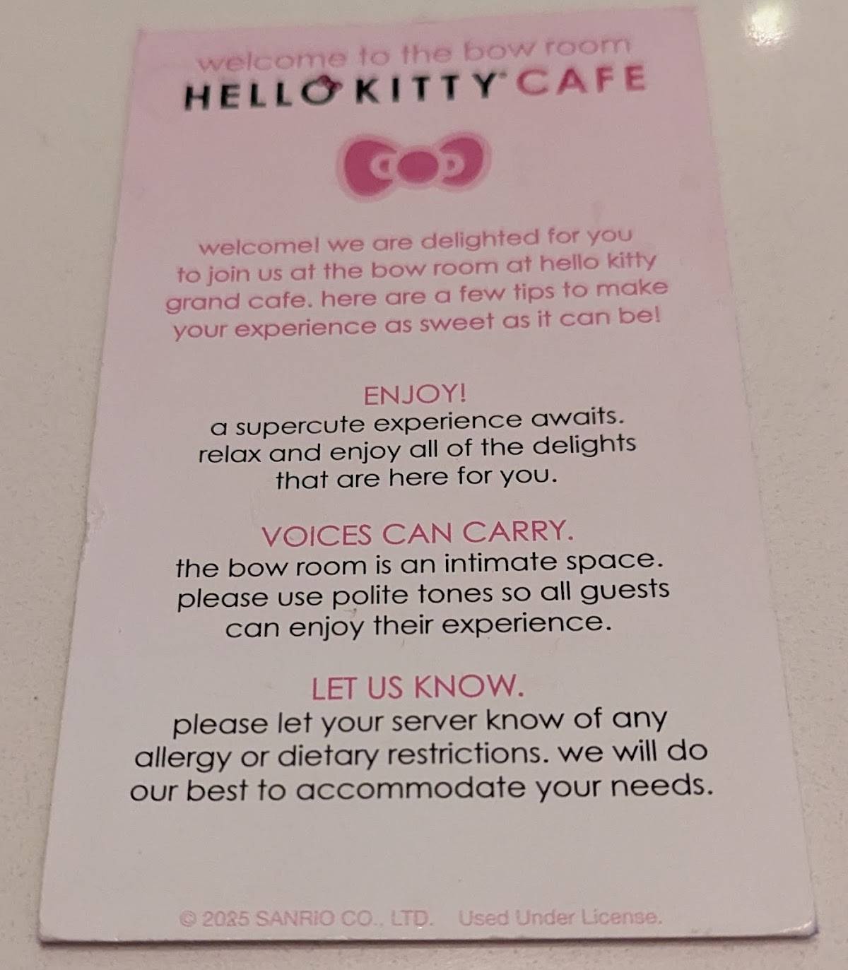 Menu at Hello Kitty Café cafe, Irvine