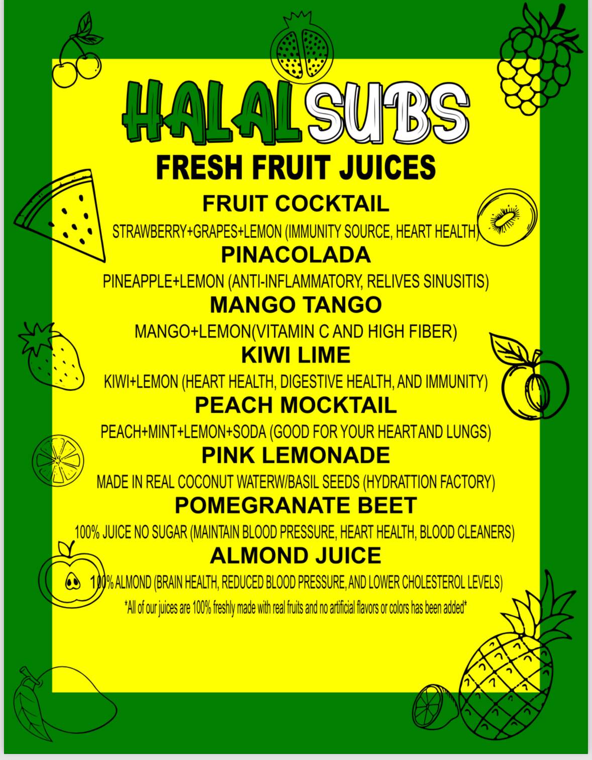 Menu at Halal Subs Food Truck restaurant, Irving