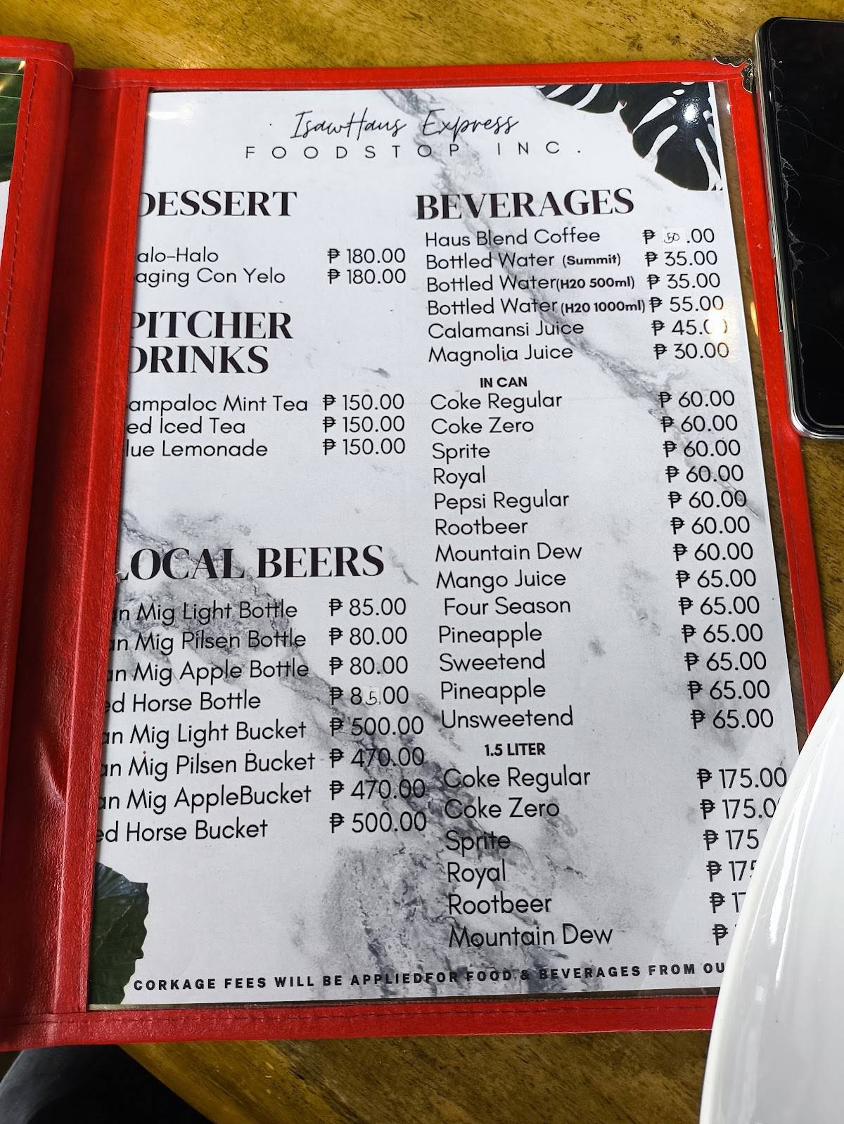 Menu at Isaw Haus - Marilaque restaurant, Tanay